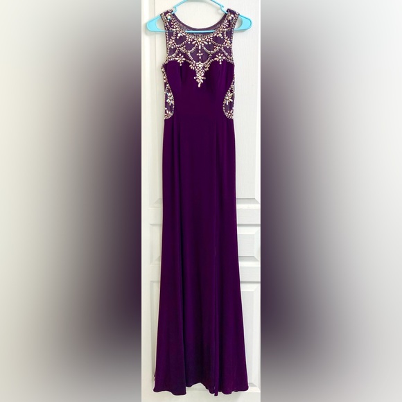 Betsy & Adam | Dresses | Betsy Adam Purple Jewel Embellished Illusion ...